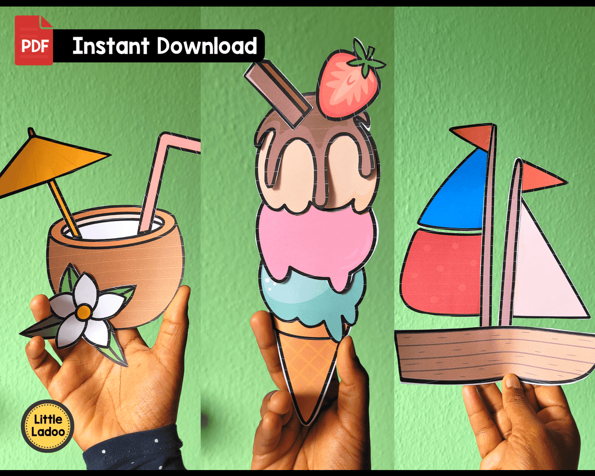 Summer Cut and Paste Craft - Ice cream, Coconut and Boat Craft Template ...