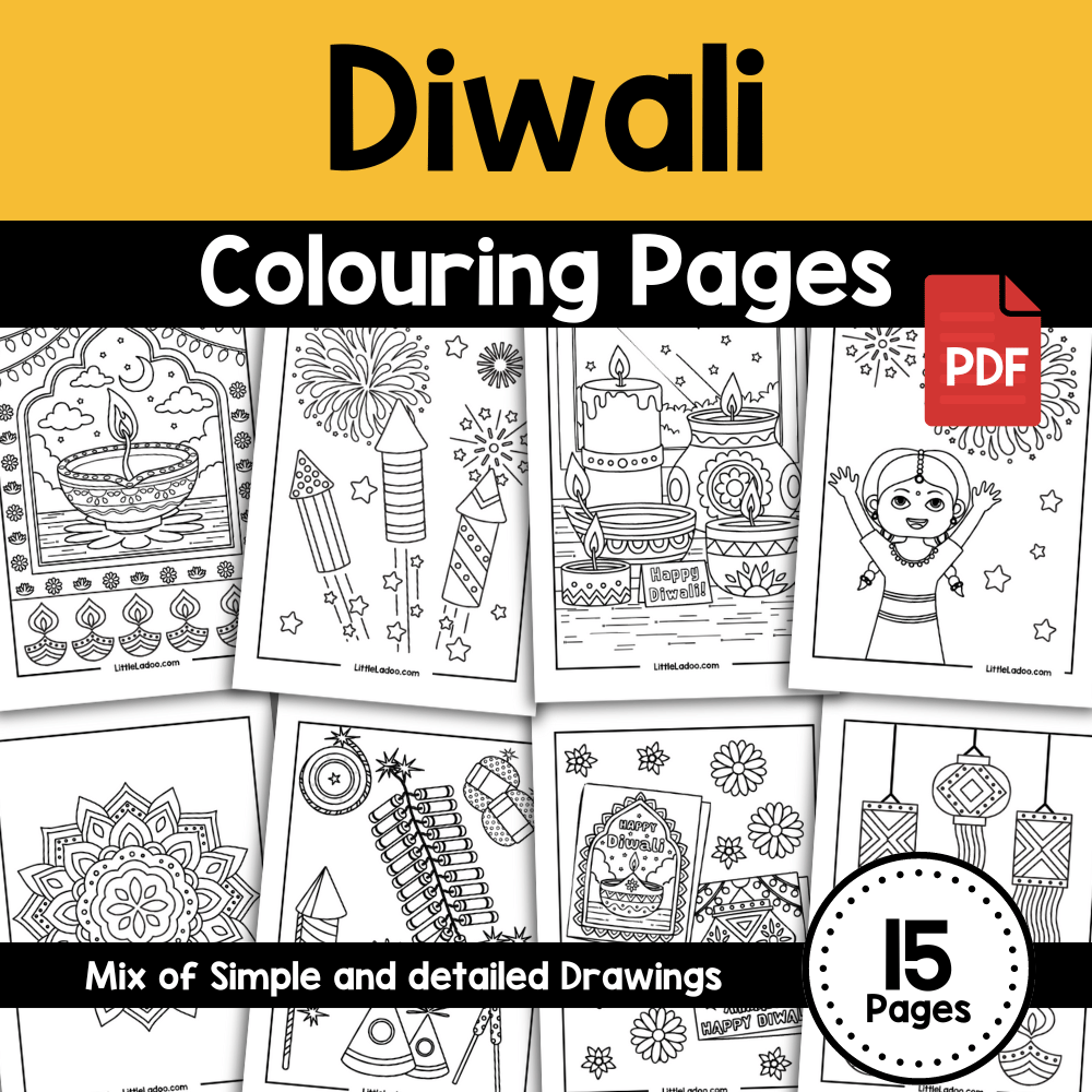 Diwali Colouring Pages - Printable Pack of 15 Sheets – LittleLadoo
