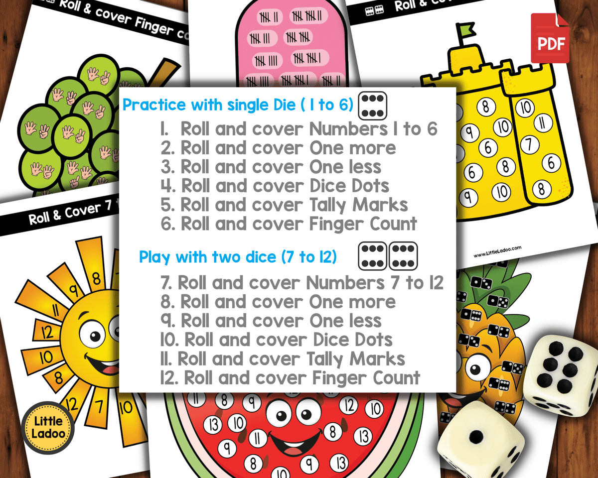 Summer Roll and Cover Math - 12 Printable Mats – LittleLadoo