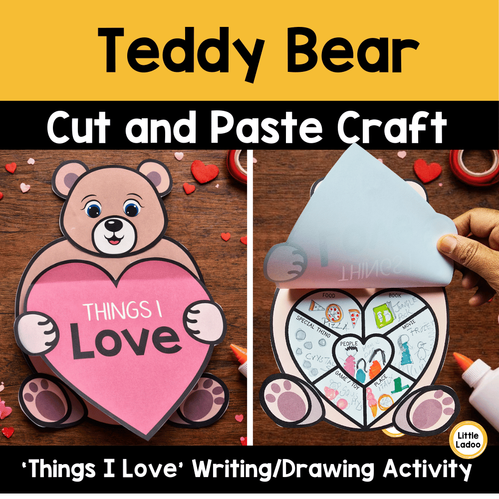 Teddy Bear Cut and Paste Valentine's Craft | Things I Love Writing Act ...