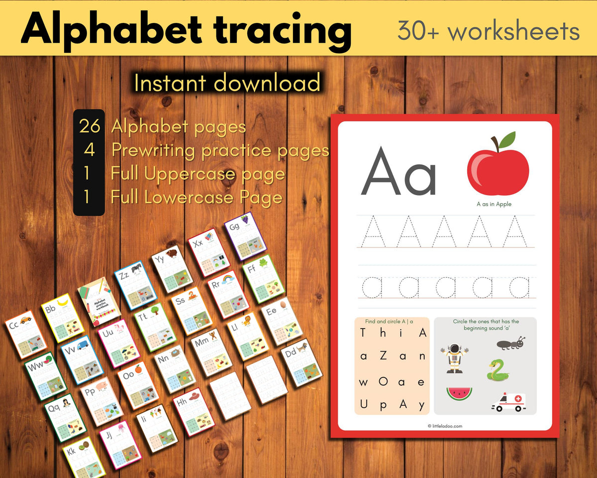 Alphabet Worksheets {26 + 7 Pages} – LittleLadoo