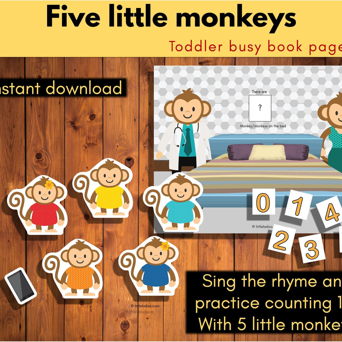 Five little Monkey - Interactive activity Printable {2 Pages} – LittleLadoo