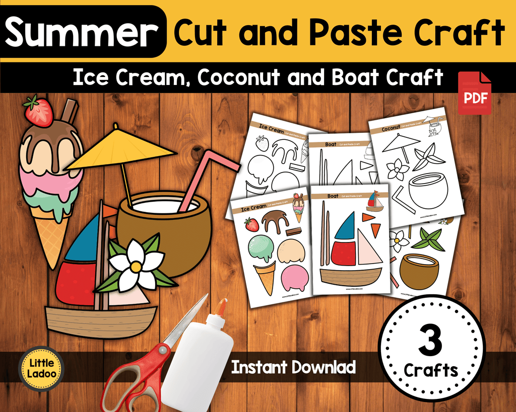 Summer Cut and Paste Craft - Ice cream, Coconut and Boat Craft Template ...