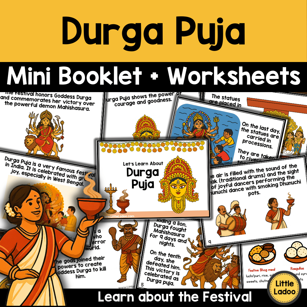 Durga Puja Mini Booklet + Worksheets – LittleLadoo