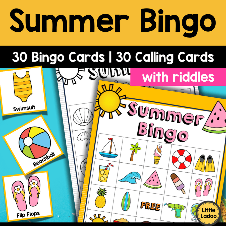 Summer Bingo Printable - 30 Bingo Mats + Riddle calling cards – LittleLadoo