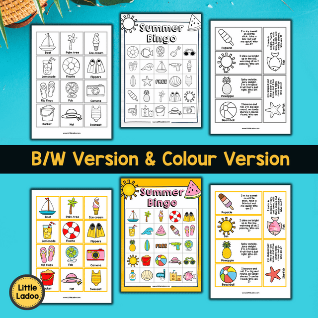 Summer Bingo Printable - 30 Bingo Mats + Riddle calling cards – LittleLadoo