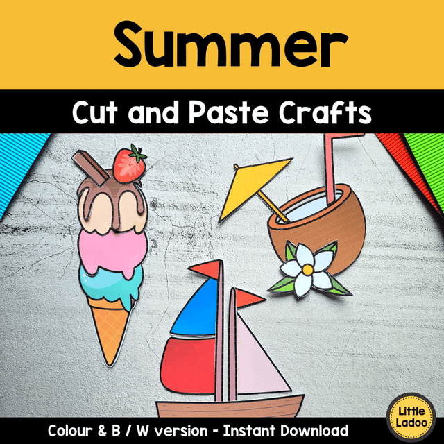 Summer Cut and Paste Craft - Ice cream, Coconut and Boat Craft Template ...
