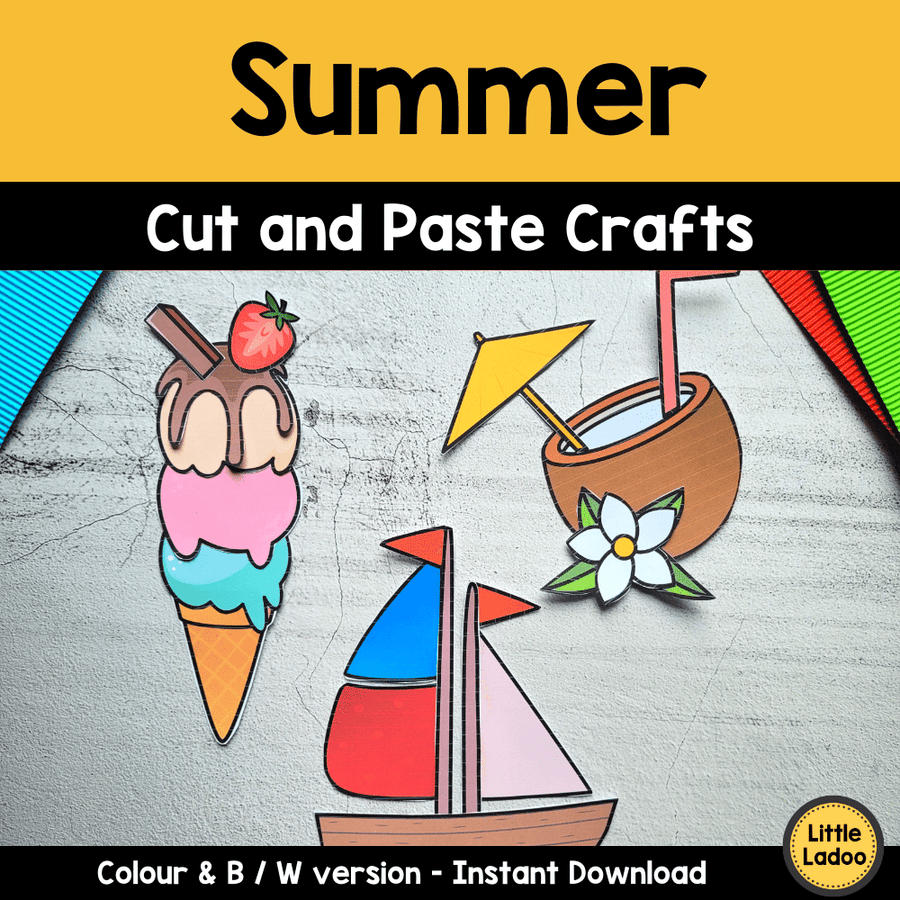 Summer Cut and Paste Craft - Ice cream, Coconut and Boat Craft Template ...