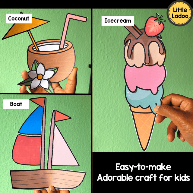 Summer Cut and Paste Craft - Ice cream, Coconut and Boat Craft Template ...