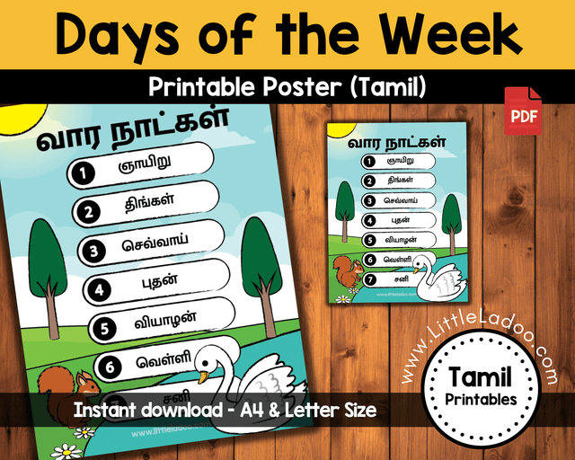 Days of the Week (Tamil) - Printable Poster – LittleLadoo