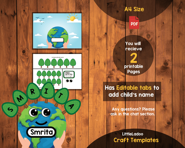 Earth Day Editable Name Craft – LittleLadoo